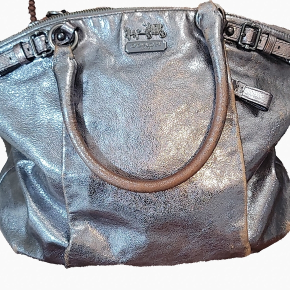 Coach | Bags | Coach Silver Satchel With Metallic Finish | Poshmark